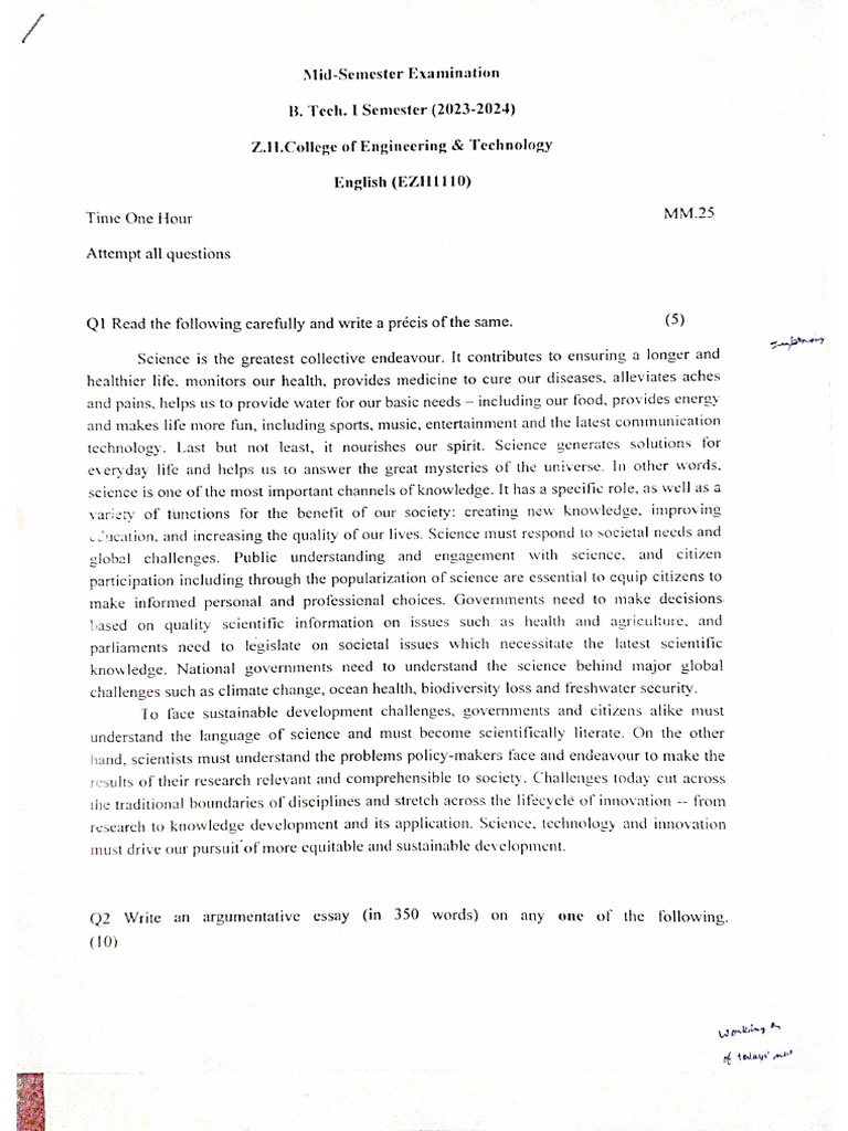 Mid Semester Exams 1&2 | PDF