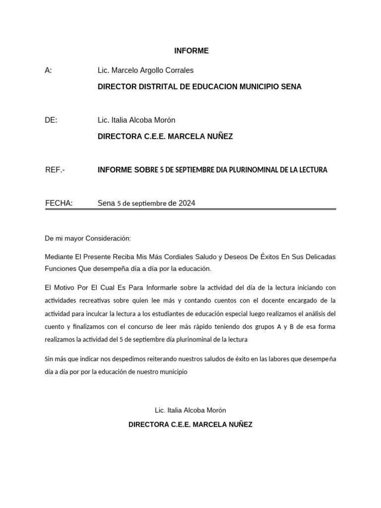 INFORME Dia Lectura | PDF