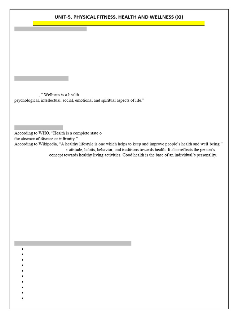 Unit 5 Class Xi Physical Fitness Health and Wellness | PDF