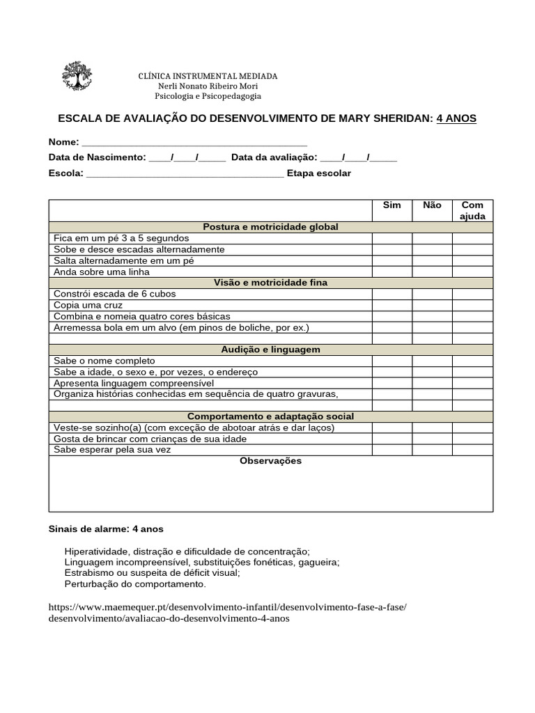 Escala de desenvolvimento de Mary Sheridan - 4 anos | PDF