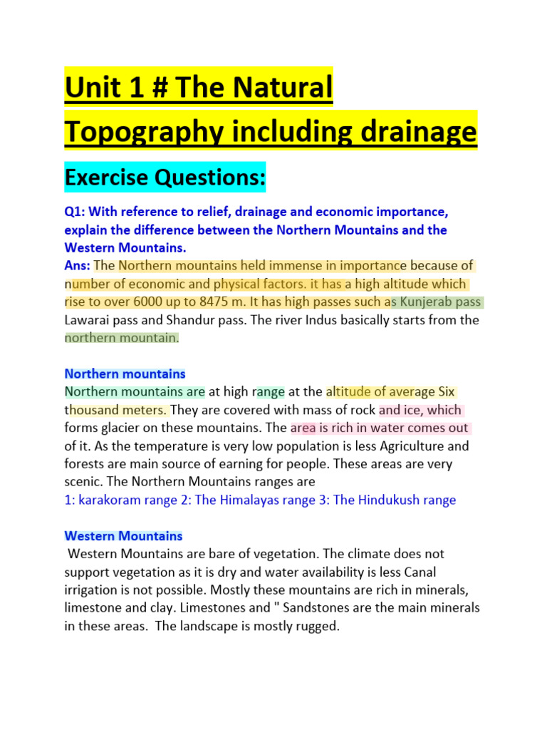 Unit 1 # The Natural Topography including drainage | PDF