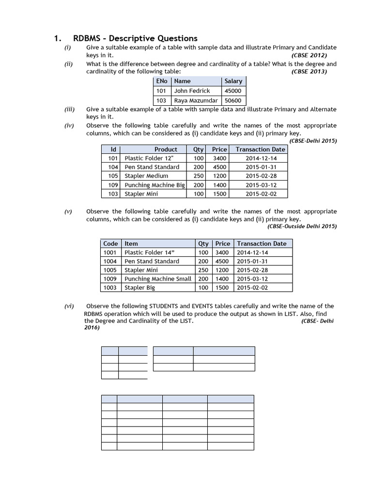 4.QNS Ans - Database&sql111 | PDF