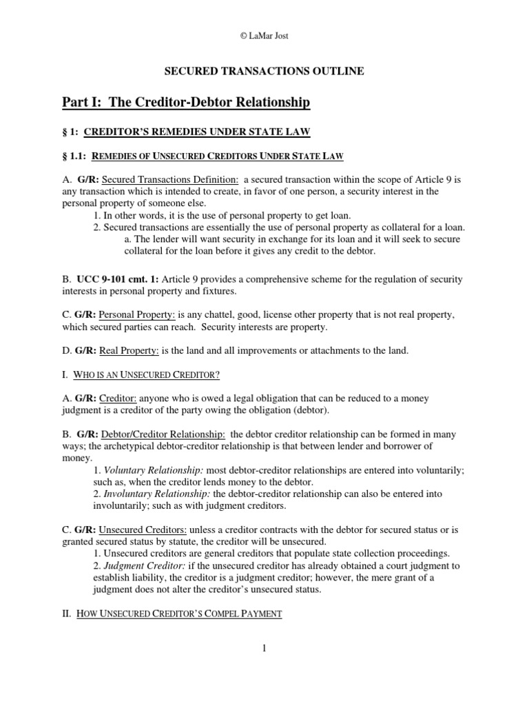Secured Transactions Outline | PDF | Bankruptcy In The United States ...