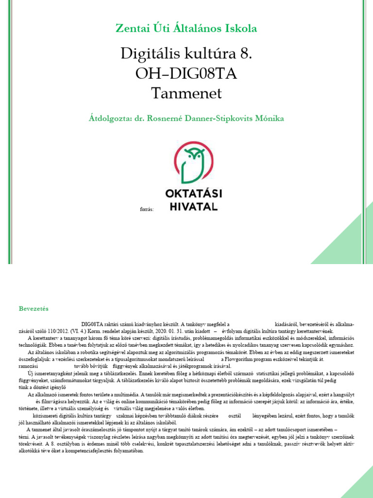 Digitalis Kultura Tanmenet 8 | PDF