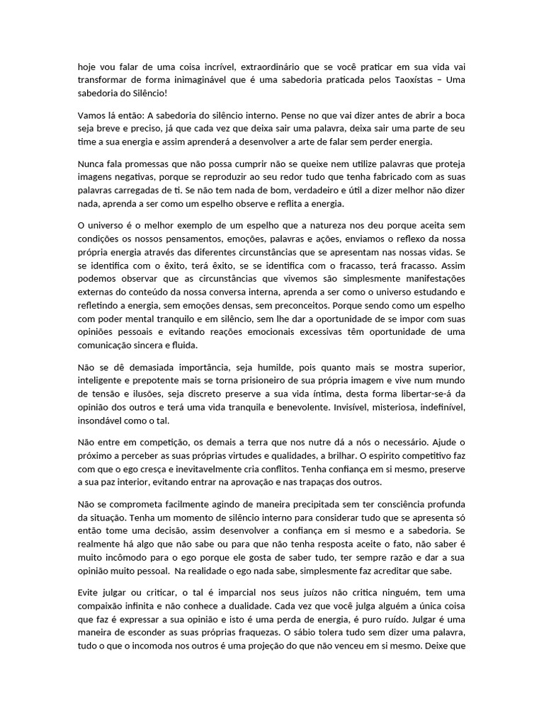 DEPRESSÃO Como Curar? Texto-Taoxísta - A-sabedoria-do-Silêncio Vai Resolver Esta Sua Dor | PDF ...