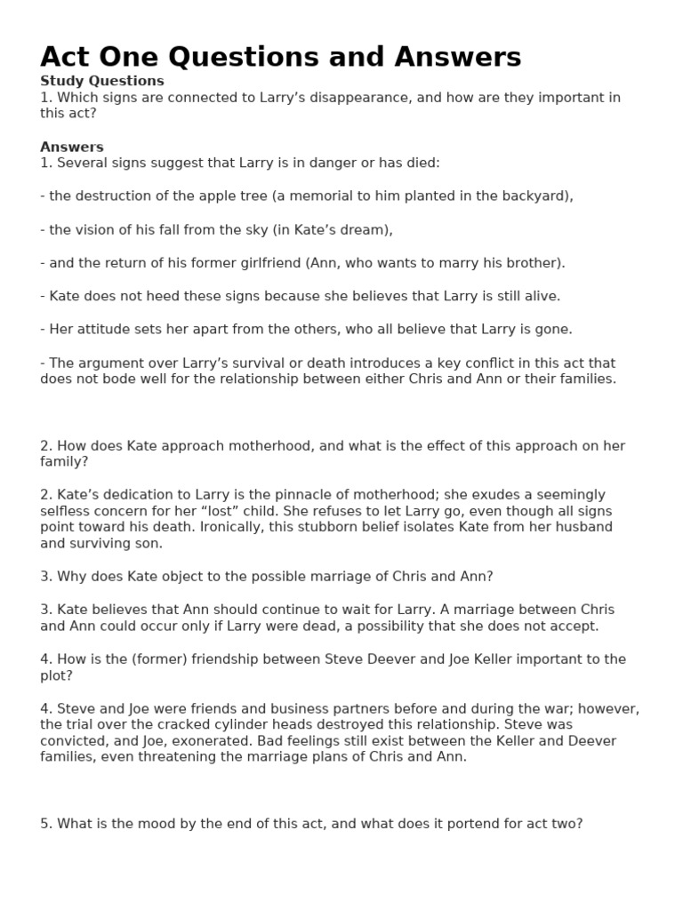 All My Sons Act One Questions and Answers | PDF