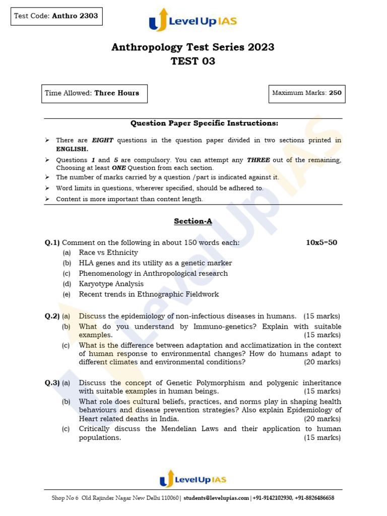 Anthropology Test 2303 QP | PDF