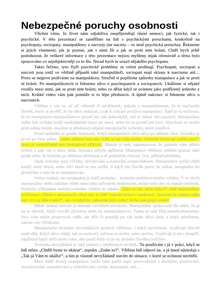 Nebezpečné Poruchy Osobnosti - Colored | PDF