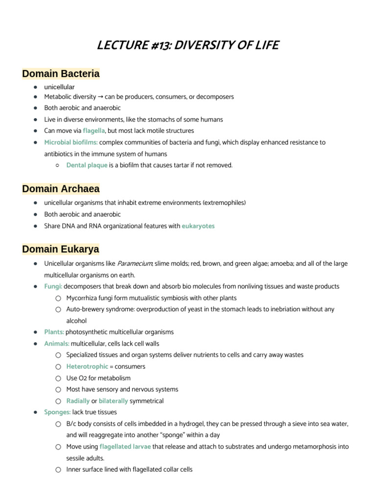 Overview of Life's Diversity | PDF | Cell (Biology) | Skeleton