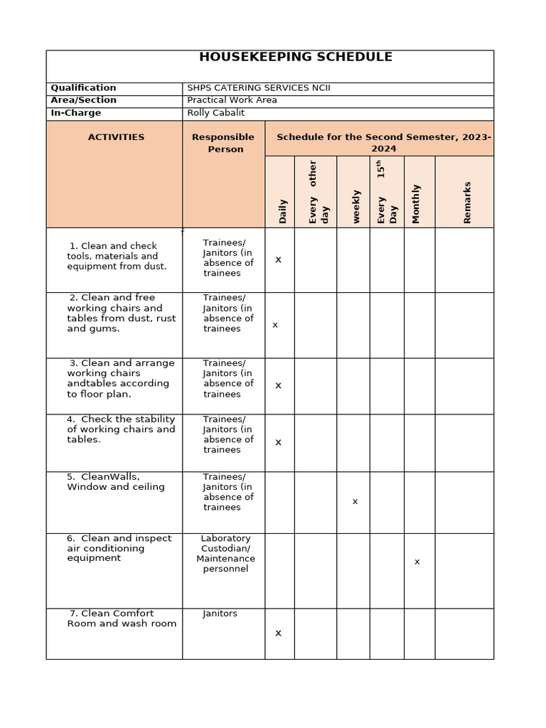Housekeeping Schedule | PDF