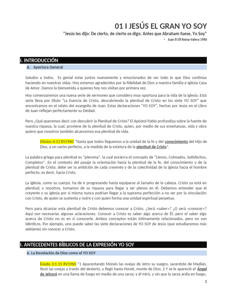 Jesús: El Gran Yo Soy y Su Plenitud | PDF | Jesús | Religión y ...