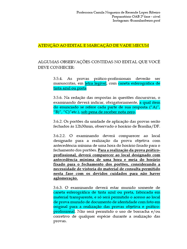 Material OAB - 2 Fase - MARCAÇÃO DE VADE MECUM - MATERIAL 01-1 | PDF