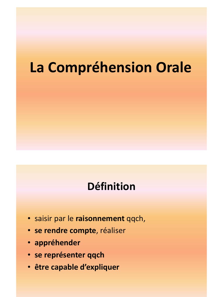 La Compréhension Orale | Lecture (Processus) | Linguistique