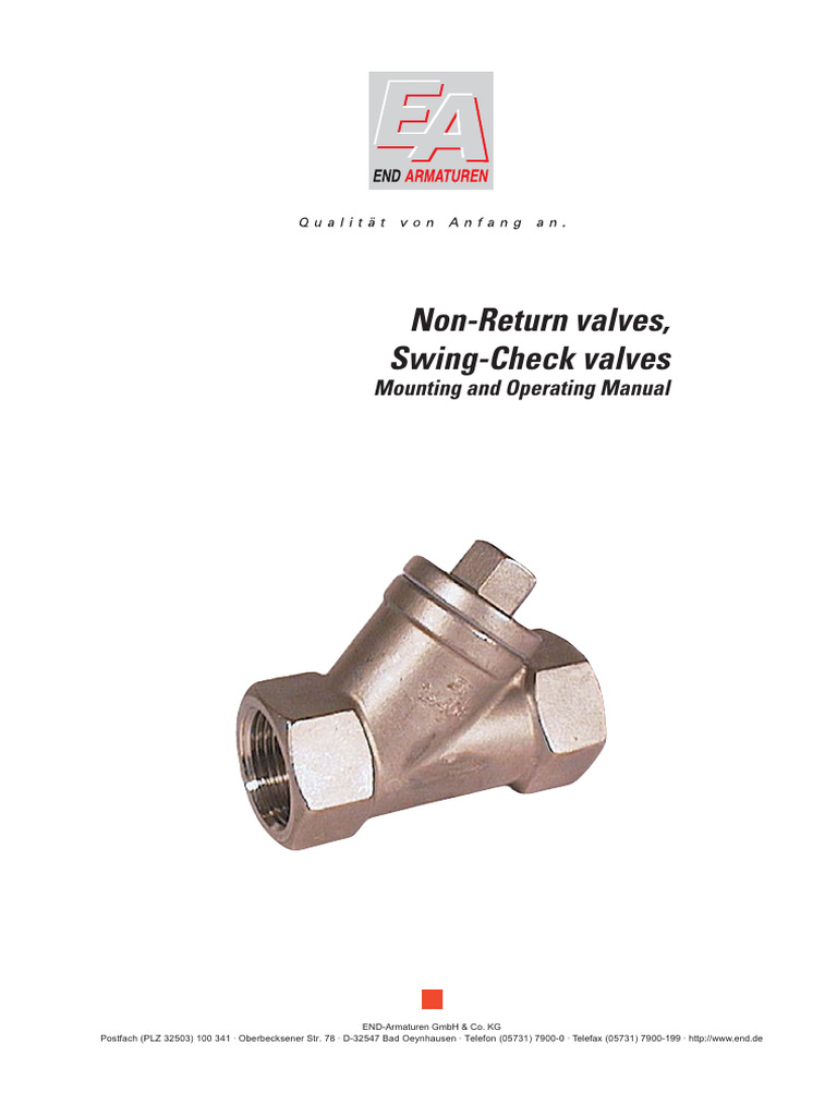 9.1 Mounting and Operating Manual For Non-Return Valves | PDF