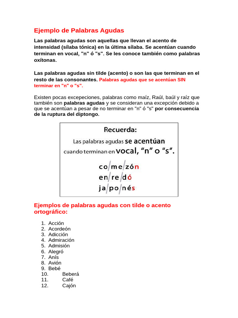 Ejemplos de Palabras Agudas | PDF | Fonética | Voz humana