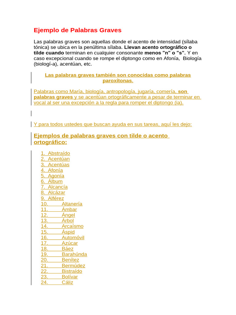 Ejemplo de Palabras Graves | PDF