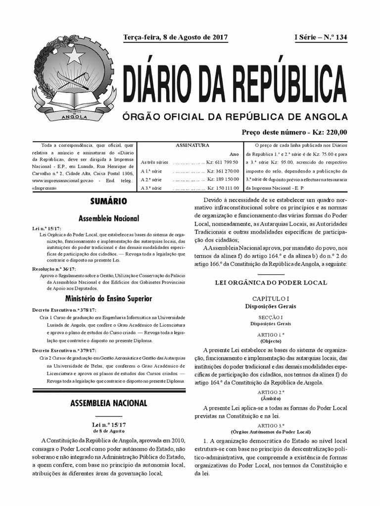 Lei Nº 15-17 - Lei Orgânica Do Poder Local | PDF