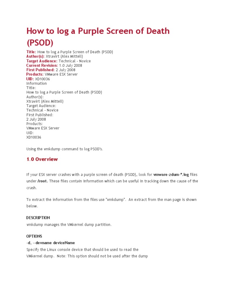 How To Log A Purple Screen of Death | PDF | V Mware | Utility Software