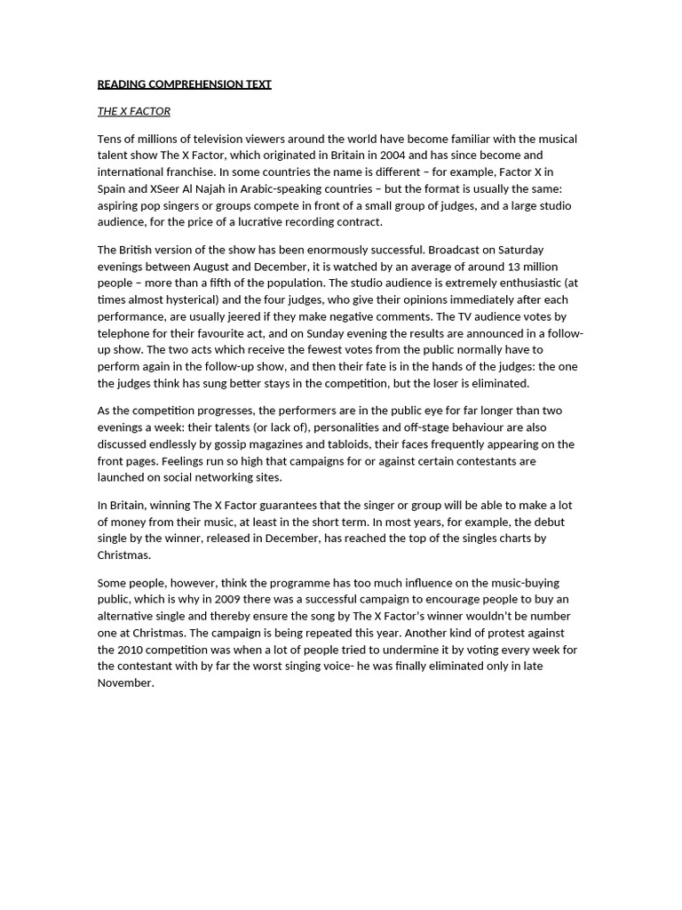 READING COMPREHENSION TEXT - 2nd Bach | PDF