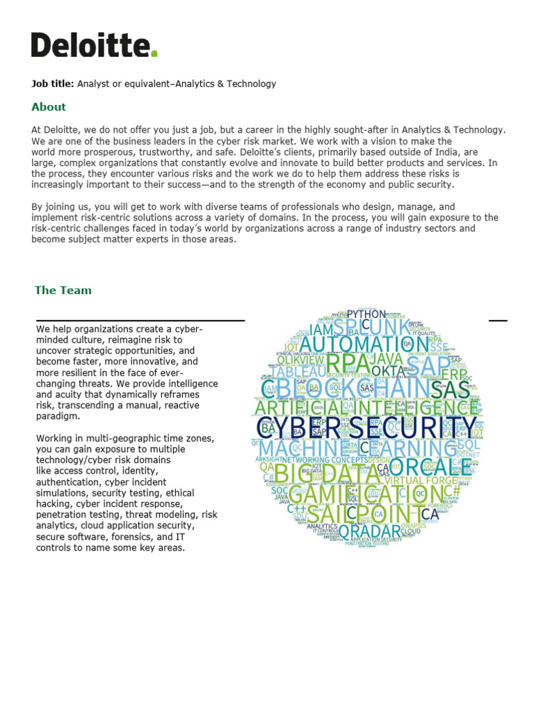 Profile 2 - Deloitte US India Analyst or Equivalent-Analytics ...
