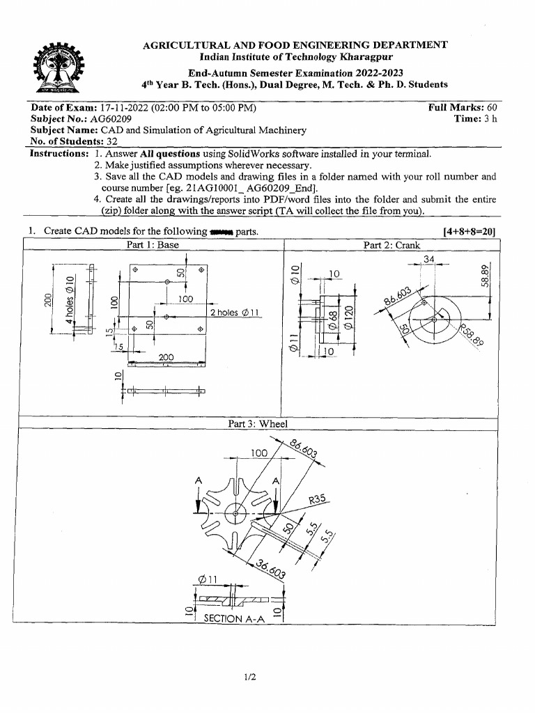 AG60209 CAD and Simulations of Agricultural Machinery EA 2022 | PDF