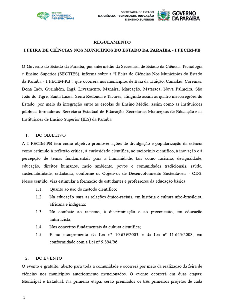 Regulamento I FECIM-PB (1) | PDF