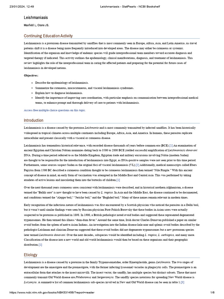 Leishmaniasis - StatPearls - NCBI Bookshelf | PDF