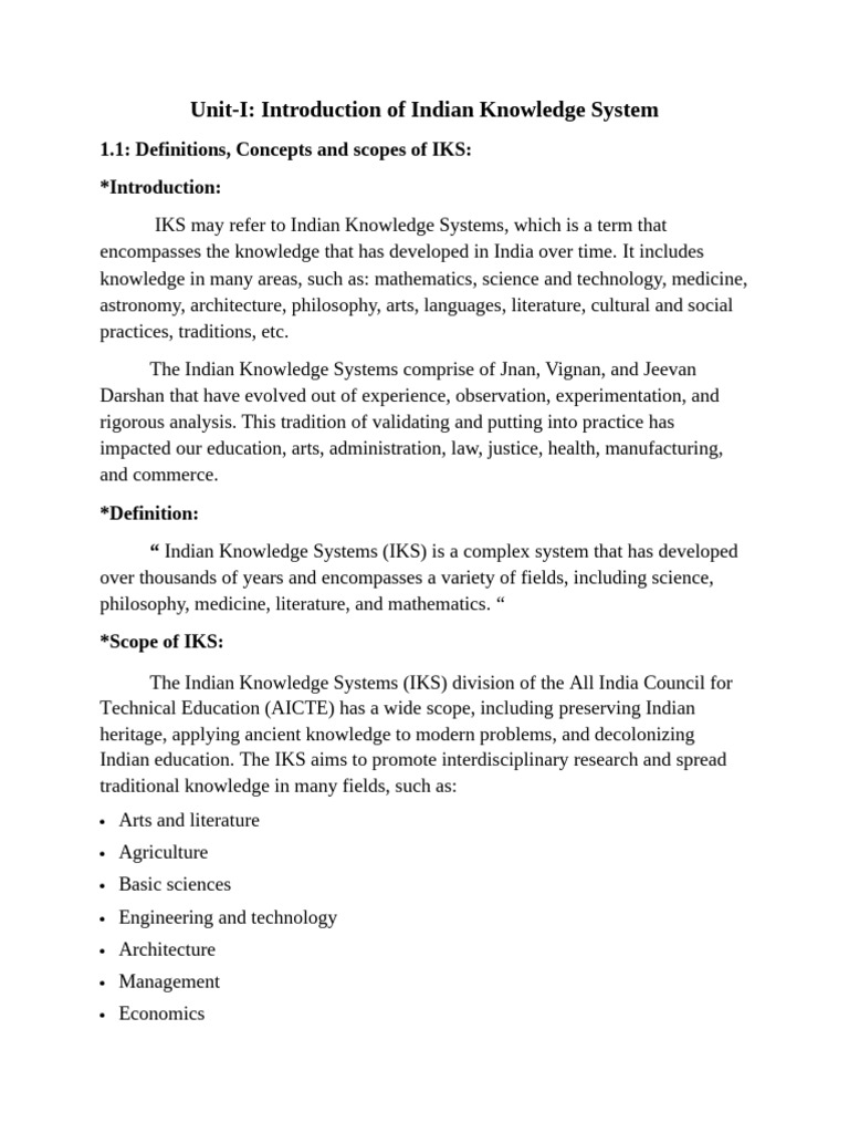 Unit-I Introduction of Indian Knowledge System | PDF