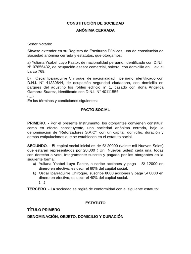 Constitución de Una Empresa | PDF