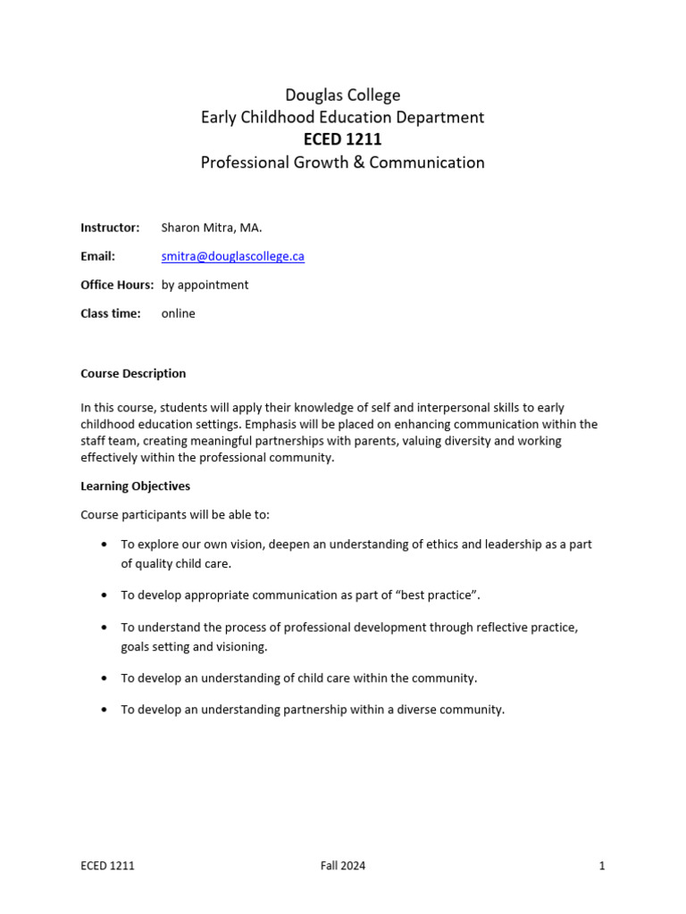 ECED 1211 - Winter 2024 Course Outline | PDF