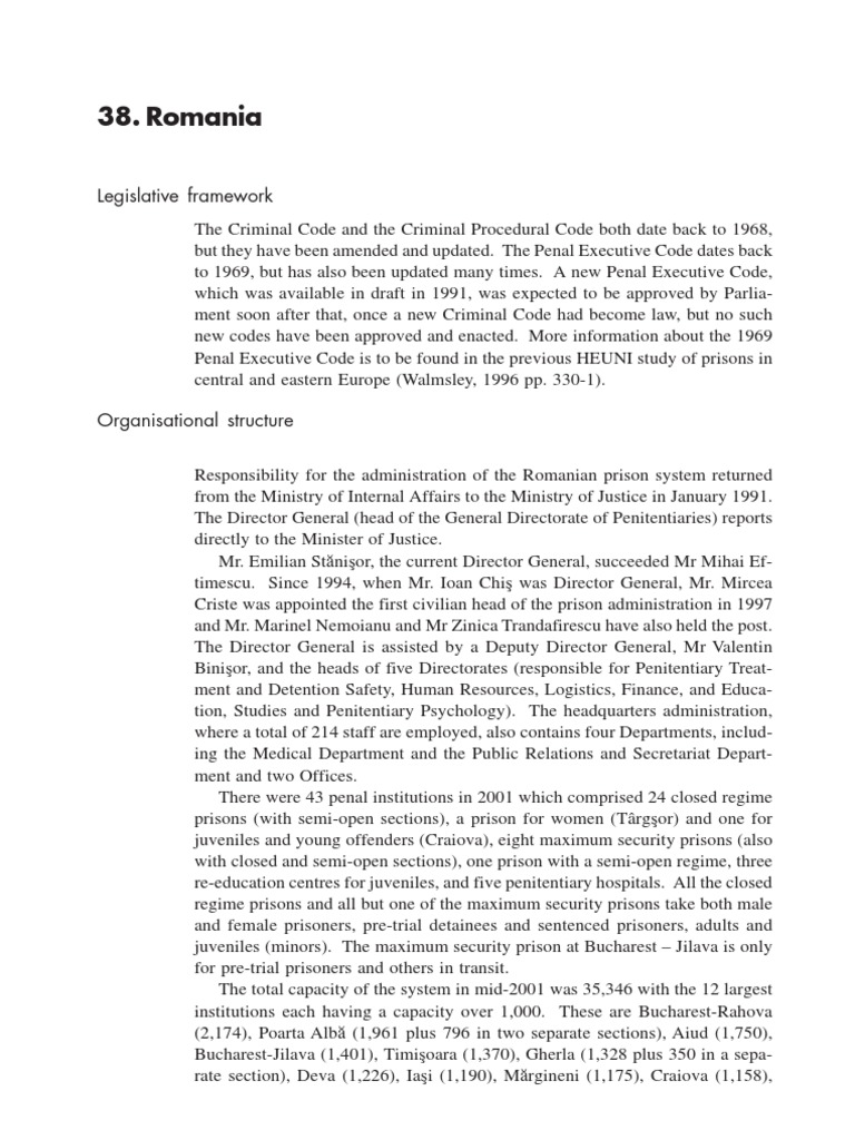 Romania: Legislative Framework | PDF | Remand (Detention) | Prison