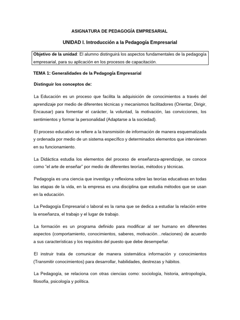 Contenido Temático Unidad I | PDF