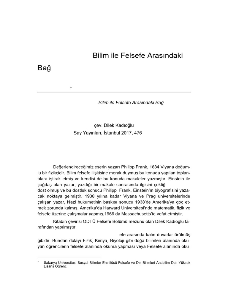 Bilim Felsefesi - Bilim Ile Felsefe Aras - Ndaki Ba - (P. Frank) (#373206) - 396060 | PDF