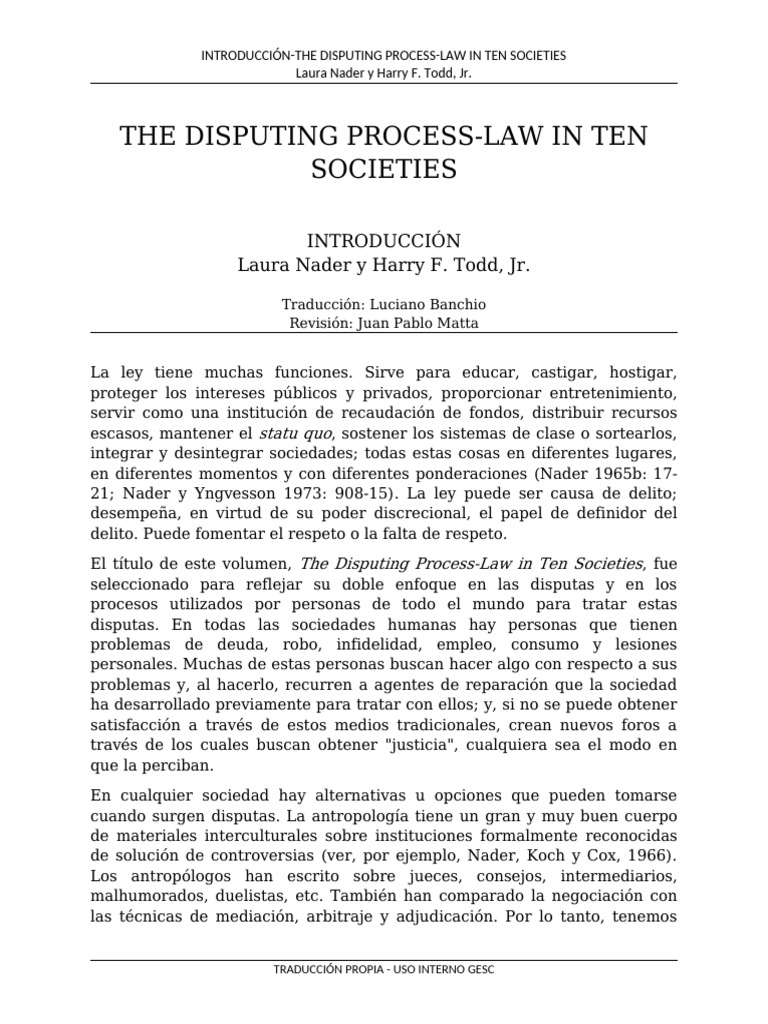NADER & TODD - Introducción - The Disputing Process-Law in The ...