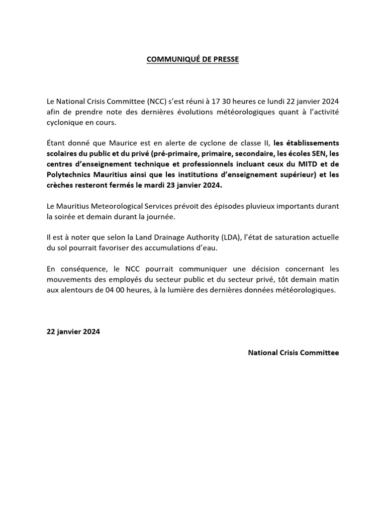 Communiqué de Presse NCC-2 | PDF