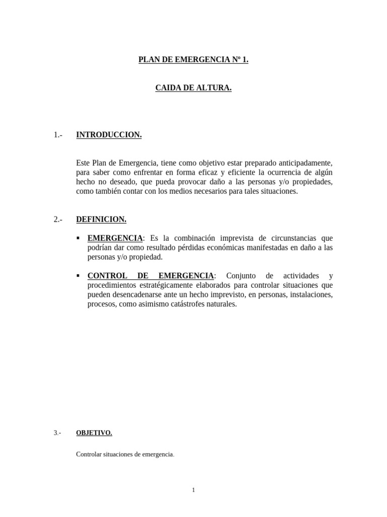 PLAN EMERGENC. Caida de Altura | PDF