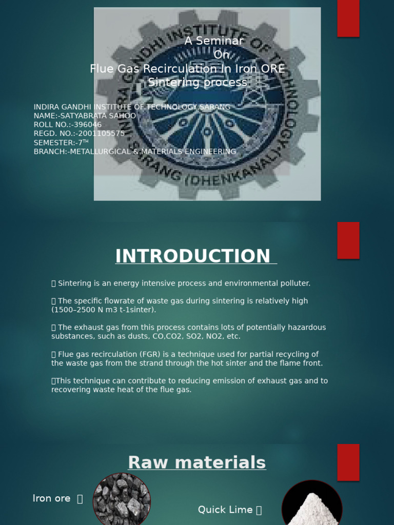 Flue Gas Recirculation in Iron Ore Sintering Seminar | PDF
