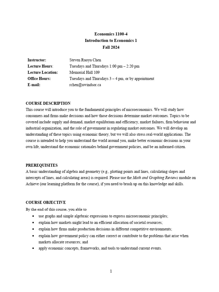 Econ 1100-4: Microeconomics Course Guide | PDF | Market (Economics ...