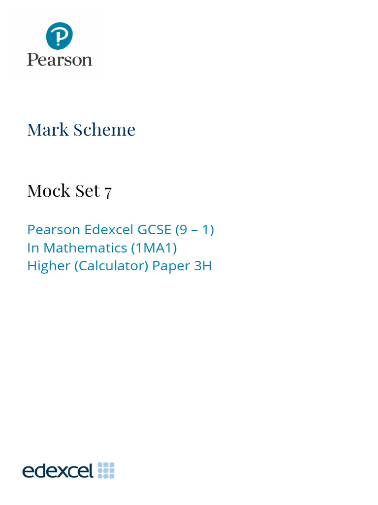 06c GCSE (9-1) Mathematics Mock Set 7 Paper 3H Mark Scheme | PDF