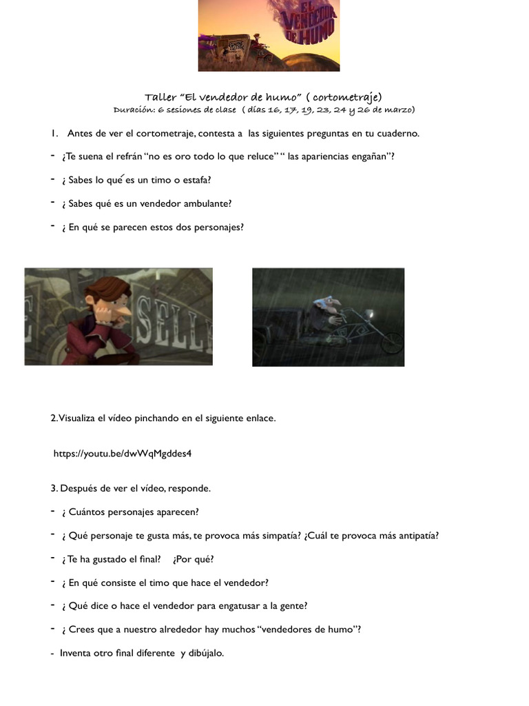 Taller El Vendedor de Humo 4º | PDF