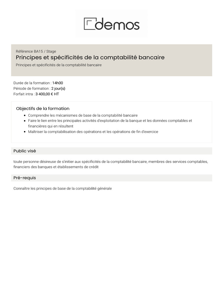FicheFormation BA15 Prix Dates | PDF
