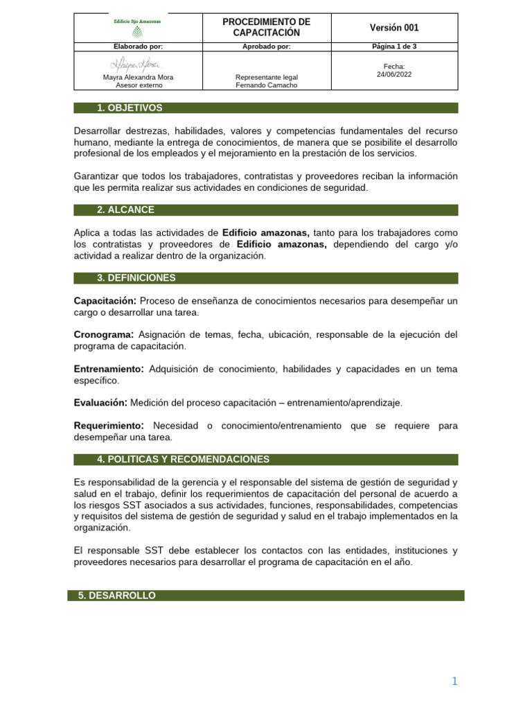 AM-SST-PR02 Procedimiento de Capacitaciòn (V001) | PDF