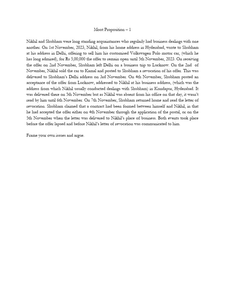 Moot Proposition 1 | PDF