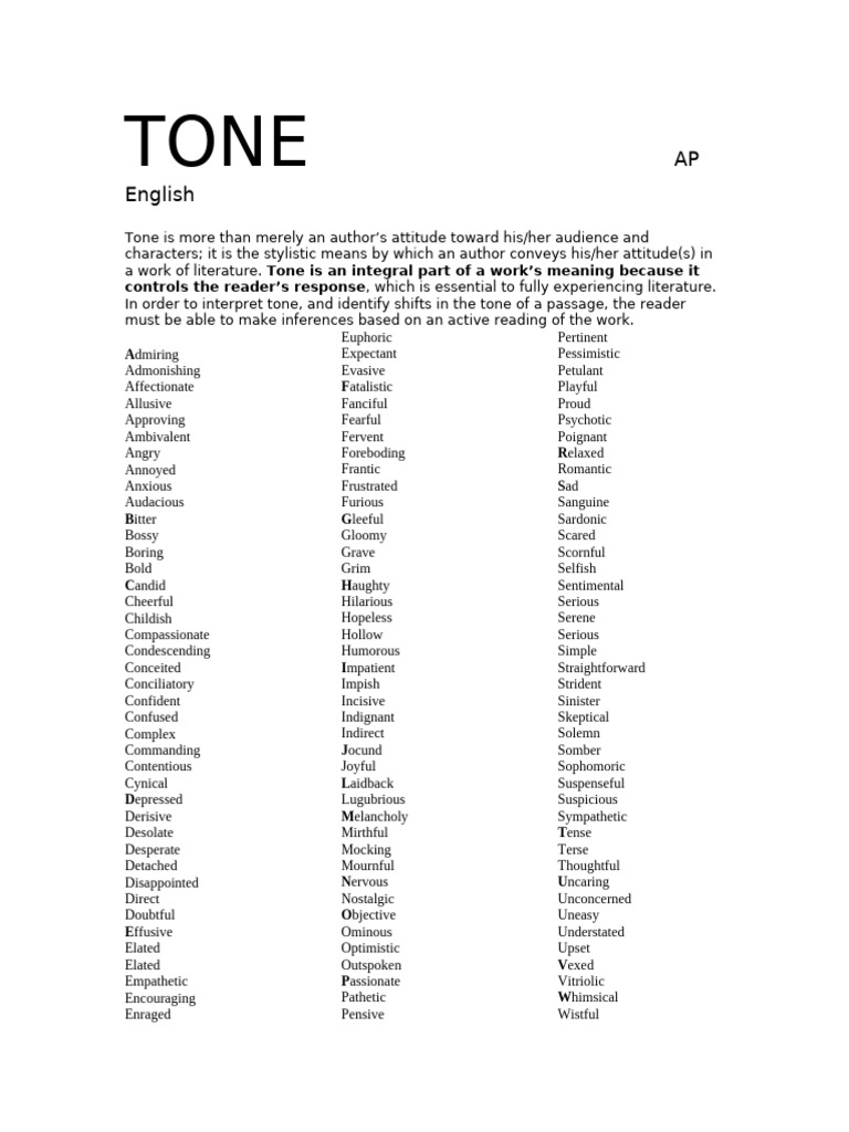 AP English - Tone | PDF