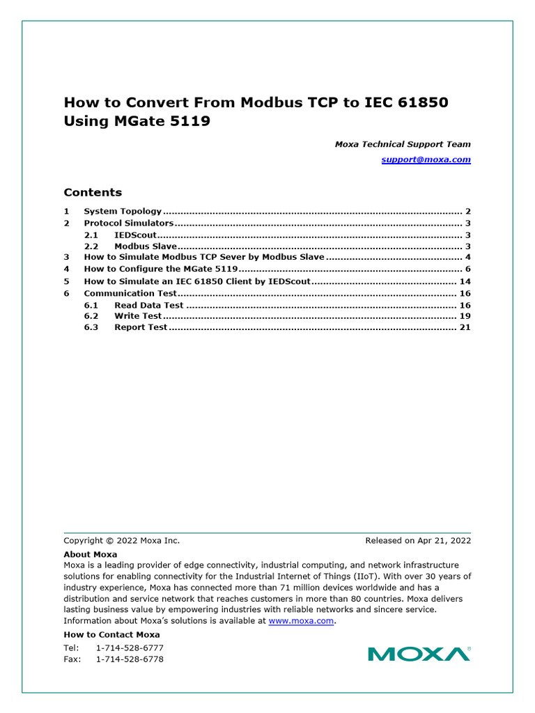 Moxa How To Convert From Modbus TCP To Iec 61850 Using Mgate 5119 Tech Note v1 0 | PDF ...