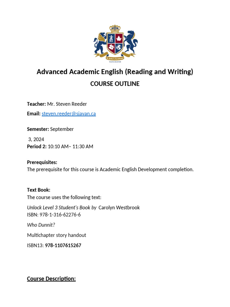 ELL 4 (Reading and Writing) Course Outline | PDF