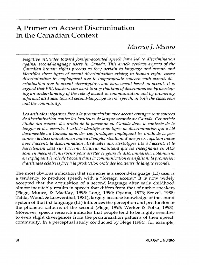 Munro Article. Accent Discrimination | PDF