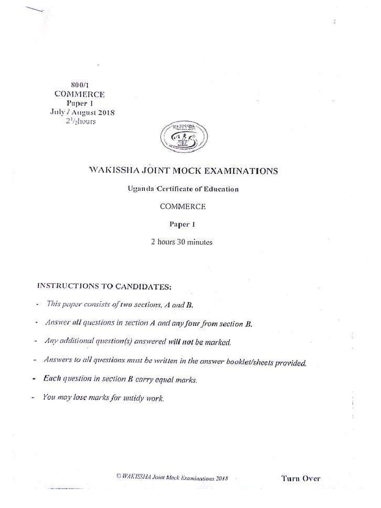 Commerce Past Papers Collection | PDF