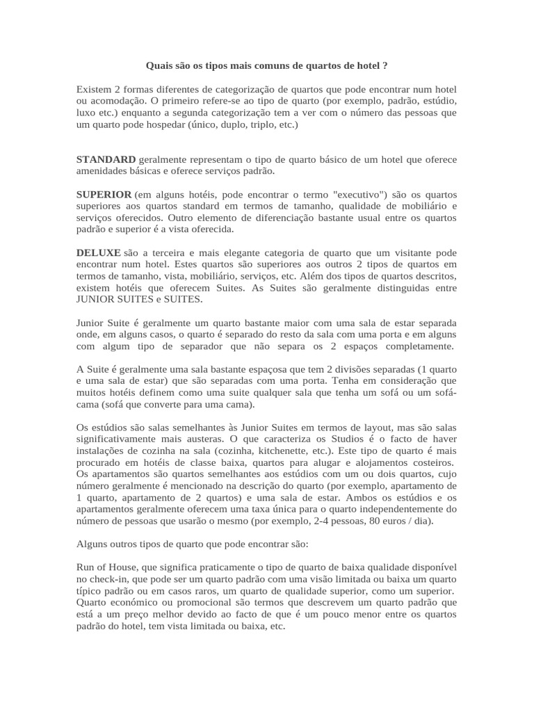 Tipos de Quartos | PDF