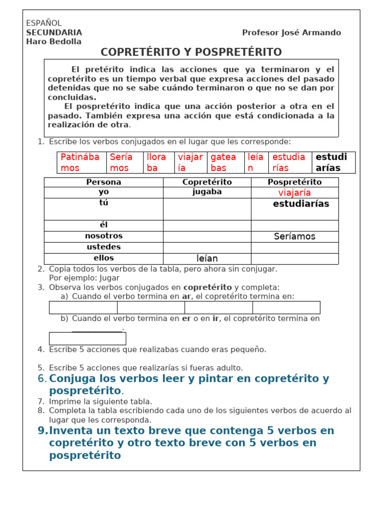 COPRETERITO Y POSPRETERITO | PDF
